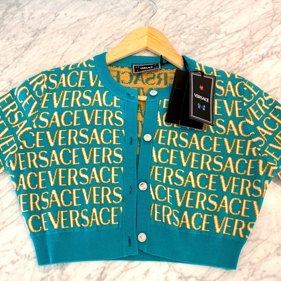 Versace | Sweaters | Authentic Versace Allover Logojacquard Cropped ...